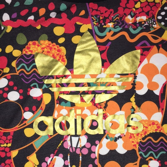 adidas | Shirts | Adidas Print Roll Sleeve Gold Trefoil Multi Color ...